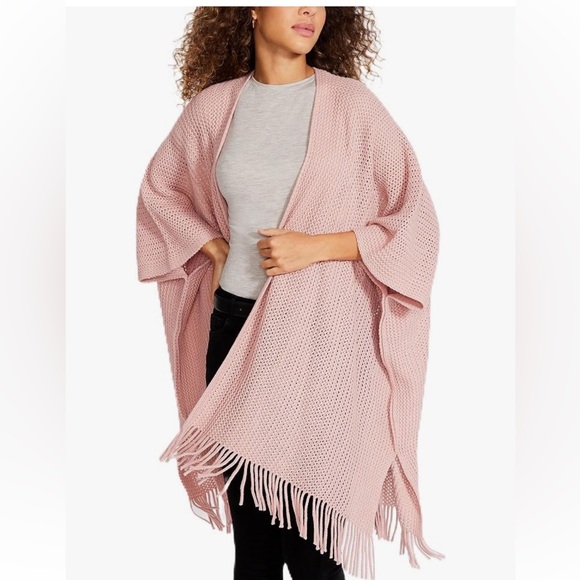 Sweaters | Pink Unbranded Open Front Ruana With Fringe Detail Nwot ...